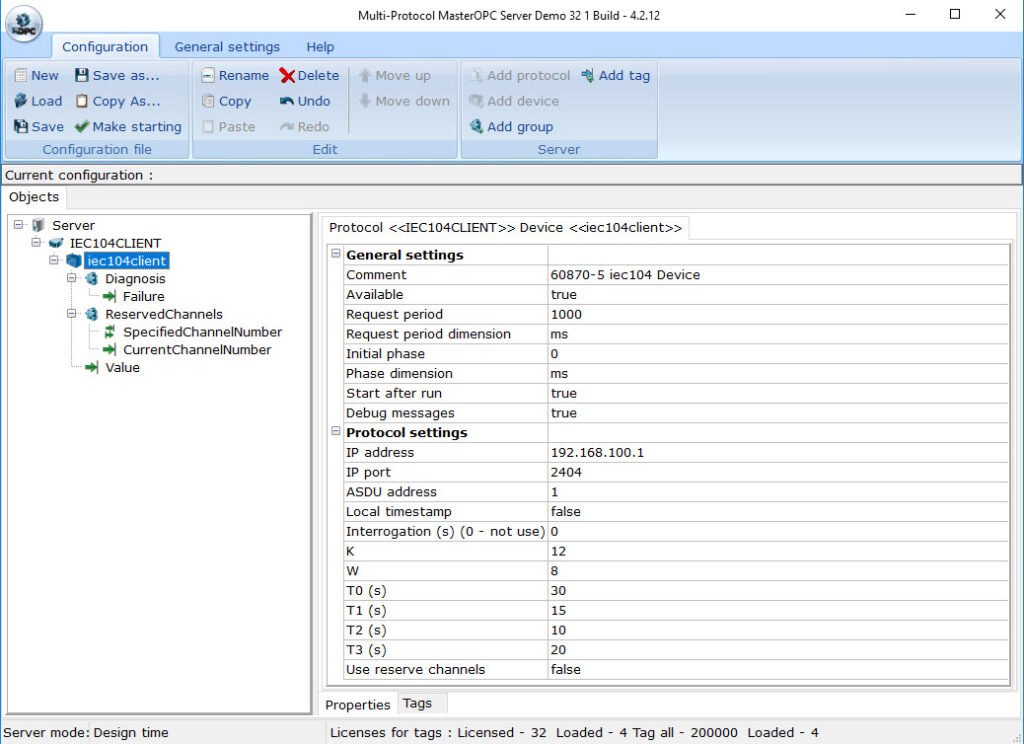 IEC 60870-5-104 Server OPC Server – Master OPC